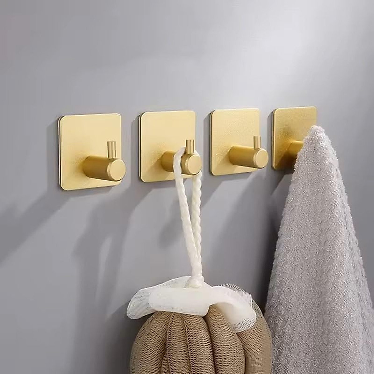 Generic 4 Packs Adhesive Towel Hooks Wall Hooks for Bathroom, Kitchen, Adhesive, No Drill, Stainless Steel,, Gold, BSM0129