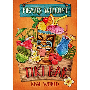 Selmad Pirates Welcome Summer Tiki Bar Hawaiian Tropical Decorative Garden Flag, Aloha Hawaii Outdoor Small Double Sided Yard Decor, Home Beach Outside Decorations 12 x 18