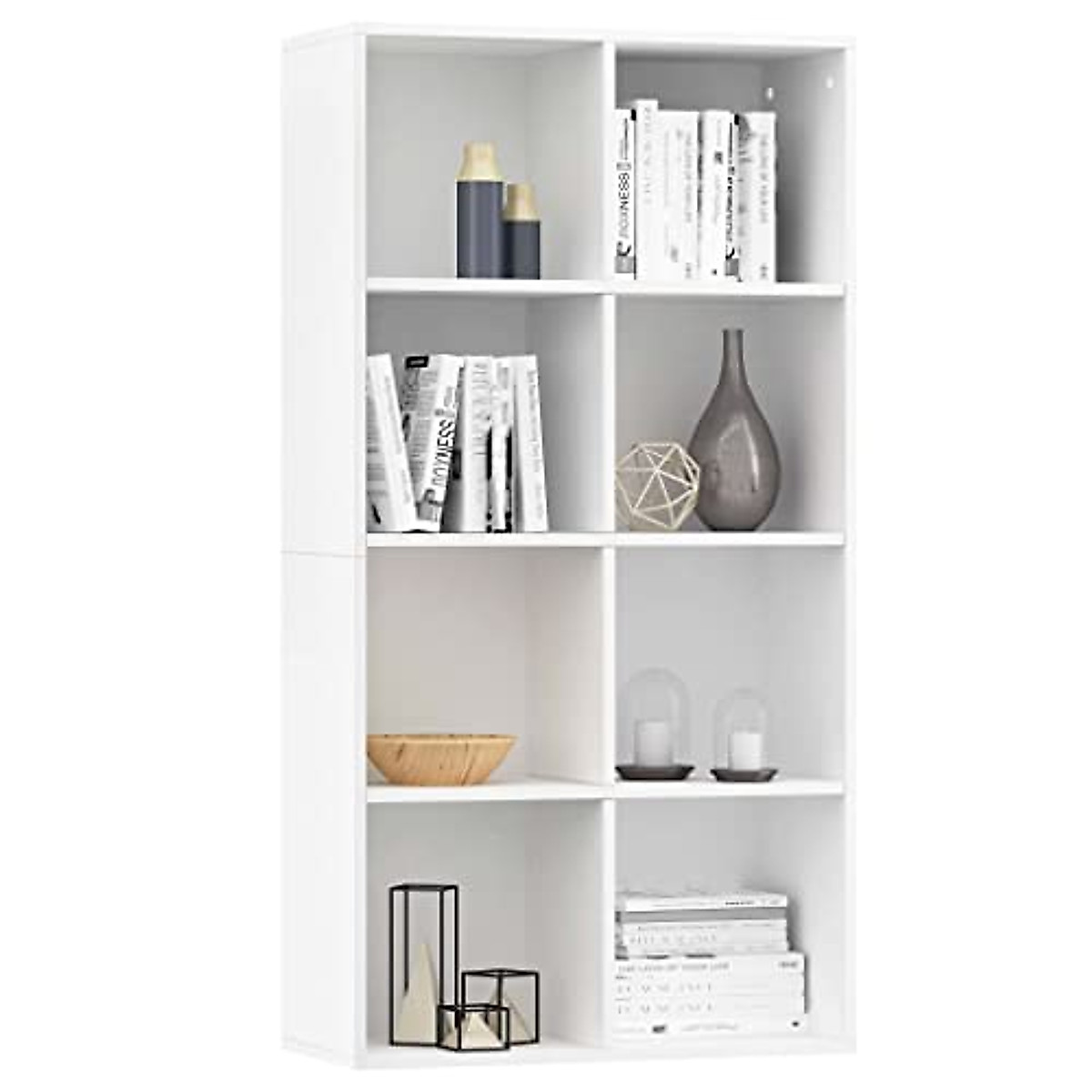 Natulvd Wooden Open Shelf Bookcase - 4 Tier Floorstanding CD/DVD Display Cabinet Rack with 8 Cube Storage, Horizontal and Vertical Adjustable, for Home Office Apartment - White