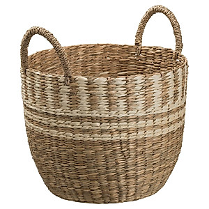 Room Copenhagen Vita 3-Piece Round Basket Set, Natural/Cream/Black