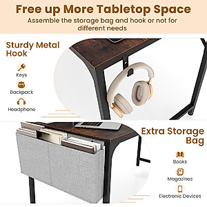 Giantex 32 Inch Computer Desk with Charging Station, Home Office Writing Desk with Storage Bag & Headphone Hook, Compact Gaming Table PC Workstation, Modern Simple Laptop Desk for Bedroom, Study