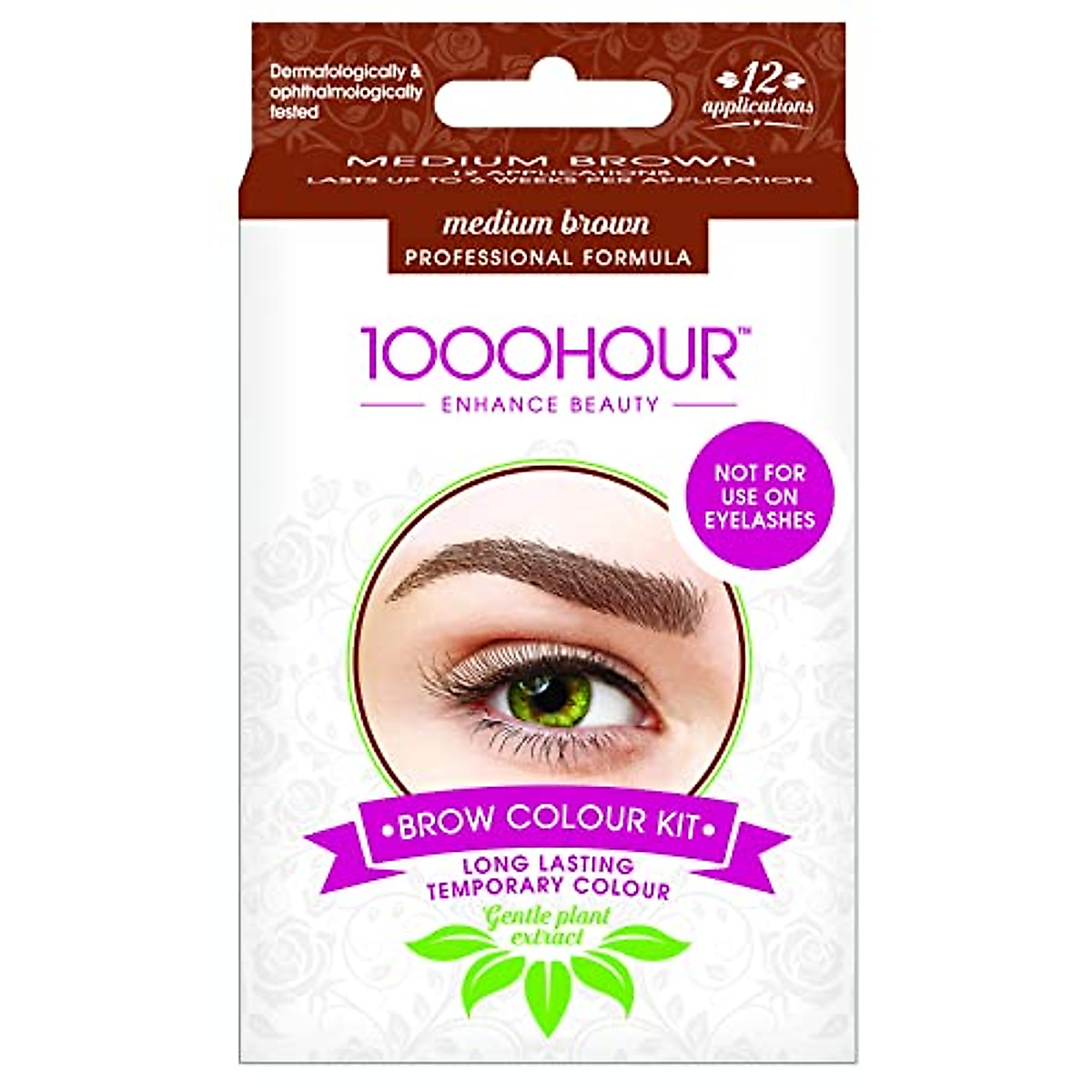 1000 Hour Professional Formula Brow Color Kit - Defined Brows with a Long-Lasting Formula with Eyebrow Mascara - Brow Gel for Stunning Brows that Last Up To 6 Weeks with 12 Application - Medium Brown