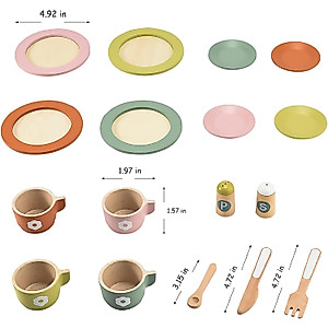 Giant bean 27PCS Wooden Toy Plates and Dishes for Kitchen Set,Montessori Kitchen Toys for Girls and Boys, Wooden Play Kitchen Accessories