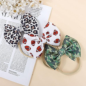 YanJie 3Pcs 4.5" Nylon Hairband for Baby Girls Newborn - Leopard Football Camo Printed Hair Accessories