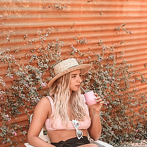 Kalmateh Yerba Mate Gourd - Double Walled Stainless Steel with BPA Free Lid, Bombilla Filter Straw & Bombilla Cleaner -Pastel Pink, 8 oz