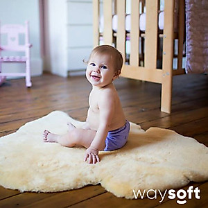 WaySoft Baby Sheepskin Rug, Oeko-TEX Certified, Safe & Natural Nursery Rug, 100% Genuine New Zealand Soft Fur Rug Baby Carpet