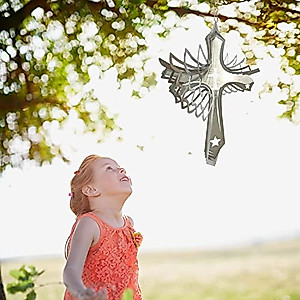 Fonmy Wind Spinner-Angel Wing Christmas Decor. Worth Gift Indoor Outdoor Garden Decoration Crafts Ornaments Metal Art Kinetic Yard Art Decorations 12 inch Silver Color Angel Wing Cross Wind Spinners