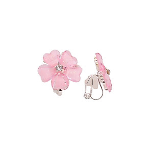 GRACE JUN Silver Plated or Gold Plated Opal Flower Shape Clip on Earrings Non Piercing for Women (Pink)