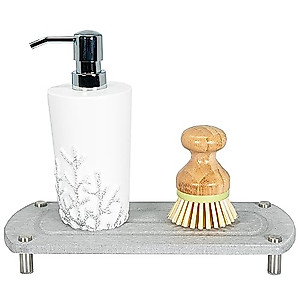 Instant Dry Sink Organized - Stone Sink Caddy - Instant Dry Sponge Holder and Diatomaceous Pedestal Stand Riser with Stainless Steel Feet Protection for a Modern and Tidy Home (White)
