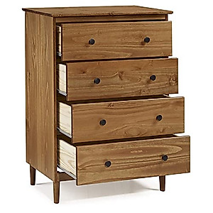 Walker Edison Tall Wood Storage Closet 4 Drawer Dresser for Bedroom Caramel Brown Organizer