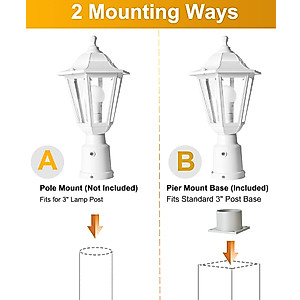 FUDESY Dusk to Dawn Outdoor Post Light, White Modern Exterior Post Lantern with Pier Mount Base, Plastic Waterproof Lamp Light Fixture for Garden Yard Patio Pathway, LED Bulb Included