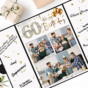 DARUNAXY Black Gold 60th Birthday Party Decorations, Happy 60th Birthday Alternative Signature Guest Book for Men Women 60 Years Old Table Sign Picture Frame Gift 60 Birthday Card Board Party Supplies