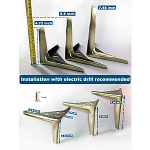 Kaupuar 4.72 inch Antique Brass Furniture Legs Brushed Gold Metal for Cabinet Sofa Couch Table Chair Bed TV Set of 4 Mid Century Modern Legs DIY Replacement