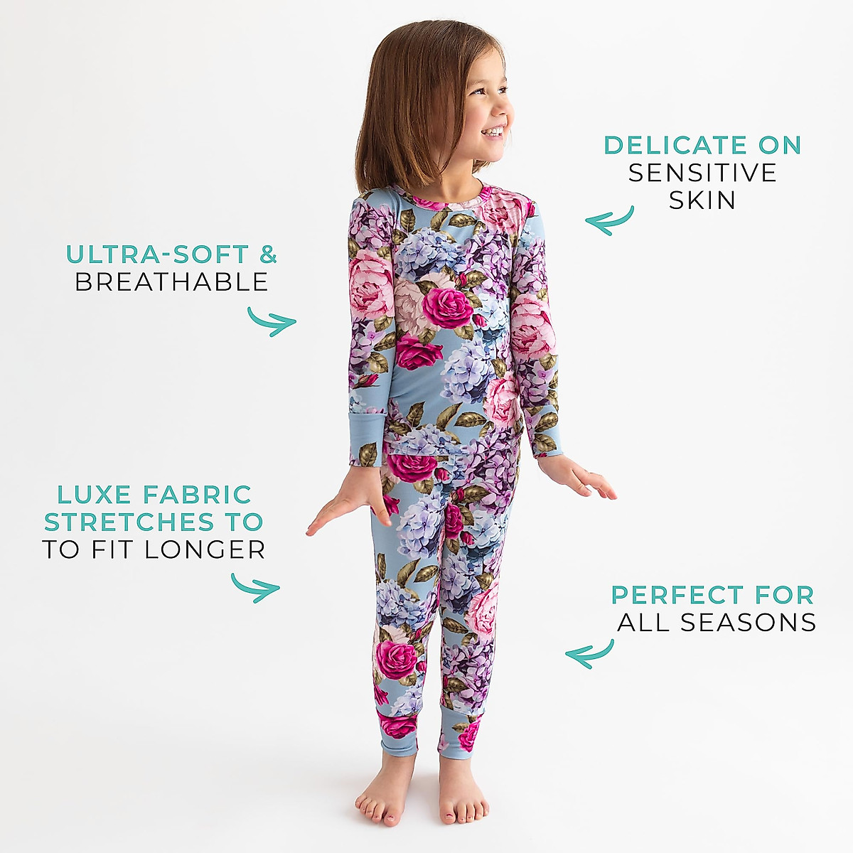Posh Peanut Girls Pajamas - Soft, Viscose from Bamboo PJs for Kids - Matching, Long Sleeve Toddler Pajamas for Girls (6-12 Months) Lacey