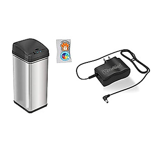 iTouchless 13 Gallon Pet-Proof Sensor Trash Can & AC Power Adapter for Automatic Sensor Trash Cans, Official and Manufacturer Certified, UL Listed, Energy Saving