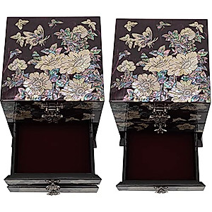 February Mountain Mother of Pearl Jewelry Organizer Storage Box with 2 Drawer Mirror lids- Perfect Display for Earring Necklace Rings Bracelet - Surprise Gifts for Women Decorative Box (Purple)