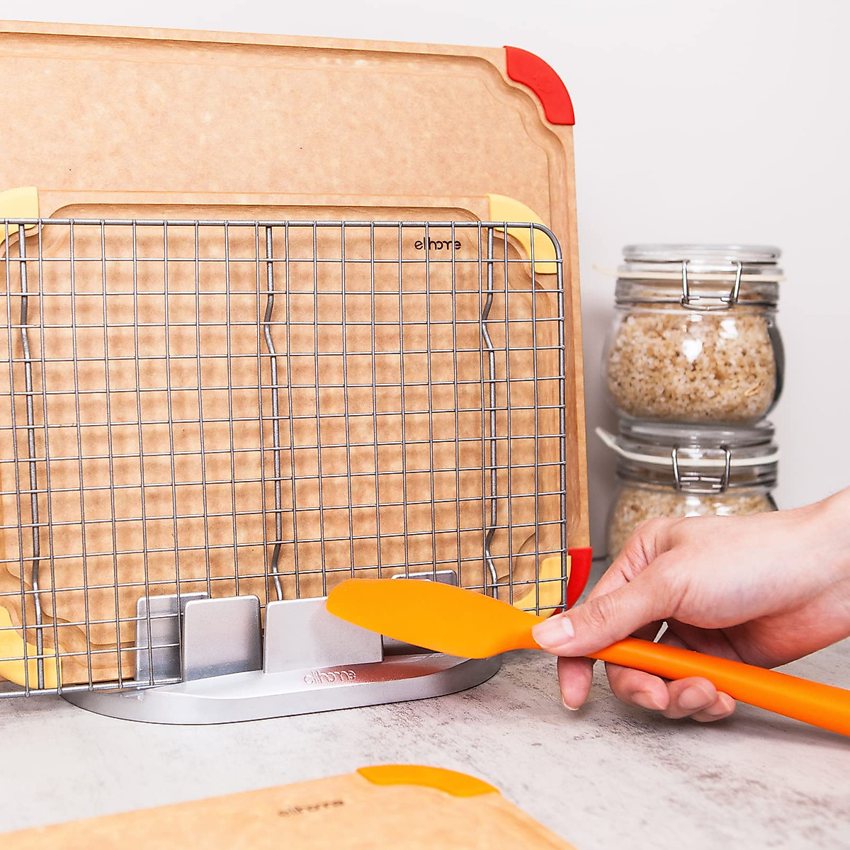 Elihome Cutting Board Rack Chopping Board Organizer Pot Pan Lids Holder Thin Bakeware Baking Tray Drying Display Stand Kitchen Countertop Cupboards Cabinet Office Sturdy Metal