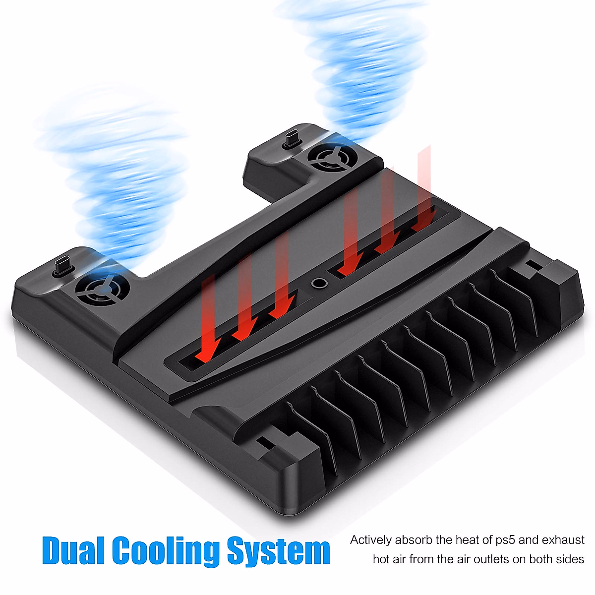 ECHZOVE PS5 Stand with Controller Charger and Cooling Fan, PS5 Digital/Disc Version Stand, PS5 Controller Charger with USB C Cable, PS5 Cooling Stand - White