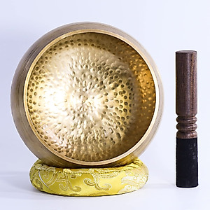 Sound Bowl Meditation Set Handcrafted Tibetan Singing Bowl Heart Chakra Sound Bath Bowls for Zen Music Healing Frequencies Yoga Prayer and Mindfulness Nepal Meditation Mat (17.5cm / 6.89inch)