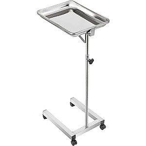 VEVOR Stainless Steel Medical Cart, 18x14 Inch Tray, Height Adjustable 32-51 Inch, with Detachable Tray & 4 Swivel Wheels, Ideal for Home Equipment & Personal Use