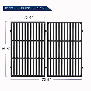 Leship 19.5 inch Cooking Grates Replace for Weber 7524, 7528, Weber Genesis 300 Series Genesis E310 E320 E330 S310 S320 S330 EP310 EP320 EP330 Grills, Cast Iron Grill Grates (19.5" x 12.9" Each)