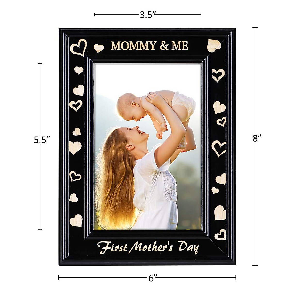 Hohomark First Mothers Day Picture Frames for Mom from Baby, Mommy and Me 1st Mothers Day Photo Frames, 6"x8", Black Wood Frame, Holds 3.5"x5.5" Photo