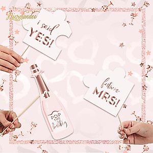 NICROLANDEE Wedding Photo Props Kit, 12 PCS Rose Gold Engagement Photo Props Accessories with Bamboo Sticks for Bride to Be Night Party, Fall Bridal Shower Wedding Favour Party Decorations