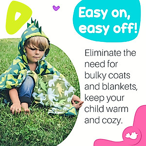 Birdy Boutique Car Seat Poncho for Kids – Safe to Use Over Seat Belts – Reversible Warm and Cozy Blanket – Easy on Easy Off and Doesn’t Impact Car Seat Performance – Green Dinosaur – One Size