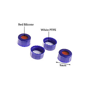ALWSCI 2 ml 9 mm HPLC Vial, Amber Autosampler Vial, BorosiliGlass Sample Vial with Graduation, 9-425 Type Screw Threaded Vial, Blue Screw Cap with Hole, White PTFE&Red Silicone Septa, 100 of Pack