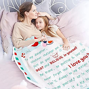PAMAID Air Mail Blanket, Personalized Sherpa Fleece Blanket to My Daughter Letter Printed Quilts, Throw Blanket Positive Energy Caring Gift from Mom and Dad (Snowman)