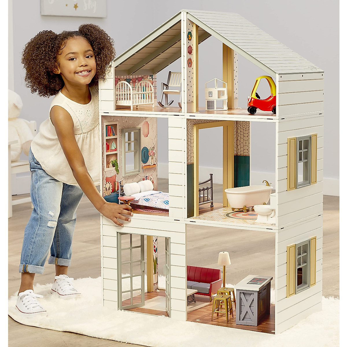 Little Tikes® Real Wood Stack ‘n Style™ Dollhouse with 14 Accessories and Many Combinations to Customize, Personalize, Dream, Design and Build and Play with Any 12-Inch Dolls