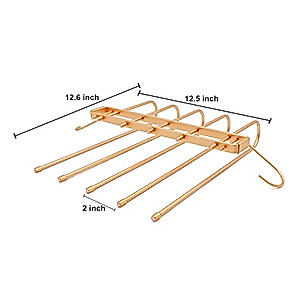 Pants Hangers Space Saving,Closet Hangers 5 Layers 2 Uses Multi Functional Pants Rack,Metal Heavy Duty Wardrobe Organizer Racks for Clothes Trousers Scarves Ties (Gold)
