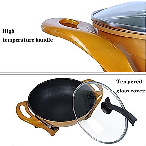 JTJxop Electric Skillet Pan with Lid, Professional Multi-Function Electric Cooker, Electric Hot Pot, with Non-Stick Coating and Heat-Resistant Handle, 1800W,Gold