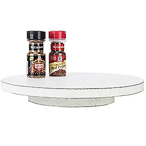 MyGift 13 Inch Vintage White Wood Lazy Susan Turntable Rotating Tray Condiment Serving Tray, 360 Degree Spinning Spice Rack Organizer