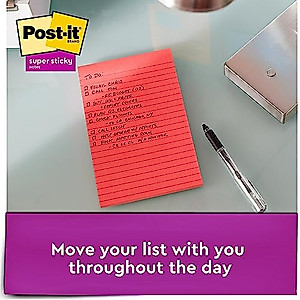 Post-it Super Sticky Notes, 5x8 in, 2 Pads, 2x the Sticking Power, Marrakesh Collection, Primary Colors (Red, Yellow, Green, Blue, Purple), Recyclable (5845-SSAN)