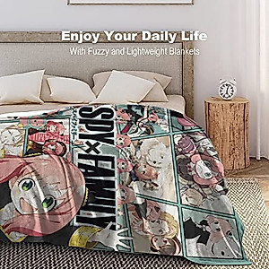 Anime ANYA Family Plush Splicing Blanket Flannel Fleece Warm Soft Throw Blanket for Couch Sofa Bed Living Room