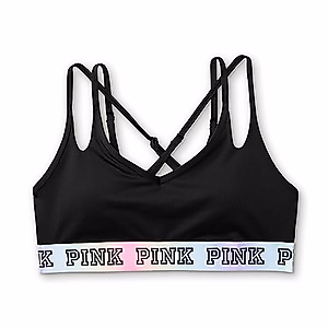 Victoria's Secret Pink Ultimate Strappy Sports Bra, Low Impact Bras for Women, Multi Black, (XL)