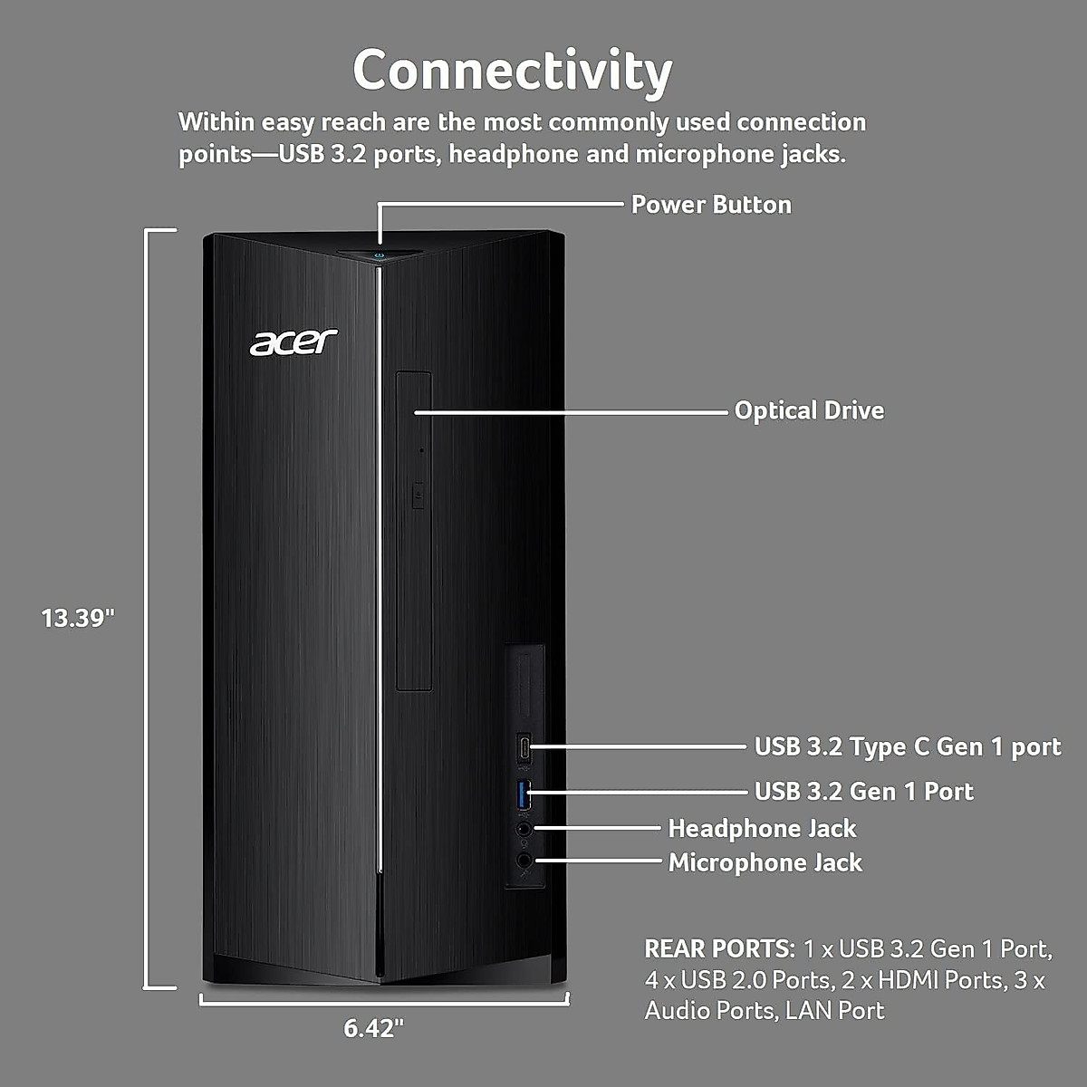 acer 2023 Aspire TC-1760 Desktop PC Intel 12th Gen 6-Core i5-12400 32GB RAM 512GB PCIe SSD 1TB HDD NVIDIA RTX 3060 12GB GDDR6 HDMI DP DVI-D USB-C WiFi AC BT RJ-45 Windows 10 Home w/RE USB Drive