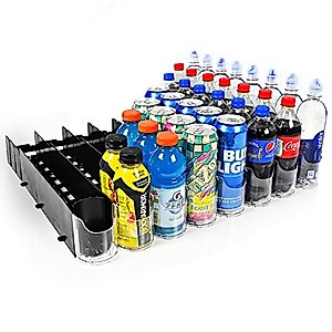 Display Technologies Visi-Fast 20oz (Pack of 2) Fridge Organizer, Pusher Glide, Beverage Water Bottles Storage for Refrigerator, Kitchen Can Bottle Organizer, Energy Drink Bottle Dispenser