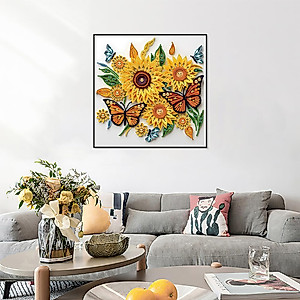 Stalente Diamond Painting Kits for Adults Sunflower, 5D Special Shape Diamond Art Kits for Beginners, Crystal Rhinestones Diamond Painting for Home Wall Decoration Gift 12×12inch, Butterfly