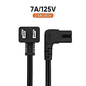 CableCreation 10 Feet 18 AWG Angled 2-Slot Non-Polarized Angle Power Cord for Samsung TV LG TCL Replacement (IEC320 C7 to Nema 1-15P), 3M