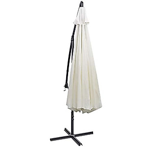 HLLNME 11.5ft Patio Offset Hanging Umbrella Deluxe Outdoor Cantilever Umbrella with Easy Tilt for Garden, Backyard, Patio, Pool, Sand White