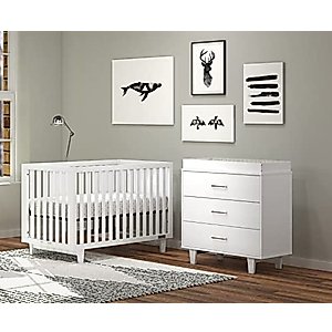 Child Craft Tremont 2 Piece Baby Nursery Set with 4 in 1 Convertible Crib and Changing Table Dresser (Matte White)