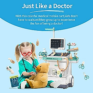 Deejoy Toy Doctor Kit for Kids, Pretend Medical Station Set for Boys & Girls, 28 Accessories Mobile Cart with Lights and Thermometer, Kids Doctor Kit for Toddlers 3-5 Years Old