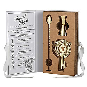 Santa Barbara Design Studio Gift Set Drinking Essentials Sippin' Pretty Black and White Cardboard Book Gift Box, 3-Pieces, Havana Gold Bar Tools