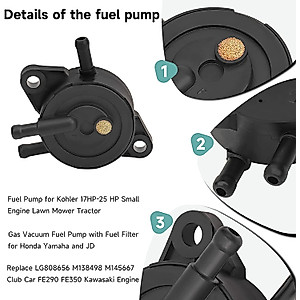 AWSZH 698754 499486S Air Filter 49065-7007 49065-0721 Oil Filter 49040-7001 Fuel Pump Compatible With B&S 492932 808656 273638S for JD LA135 Kawasaki A18-26 HP Intek V-Twins Engine Lawn Mower Tractor