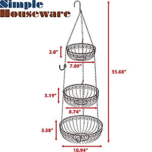 SimpleHouseware 3-Tier Fruit Hanging Basket, Bronze