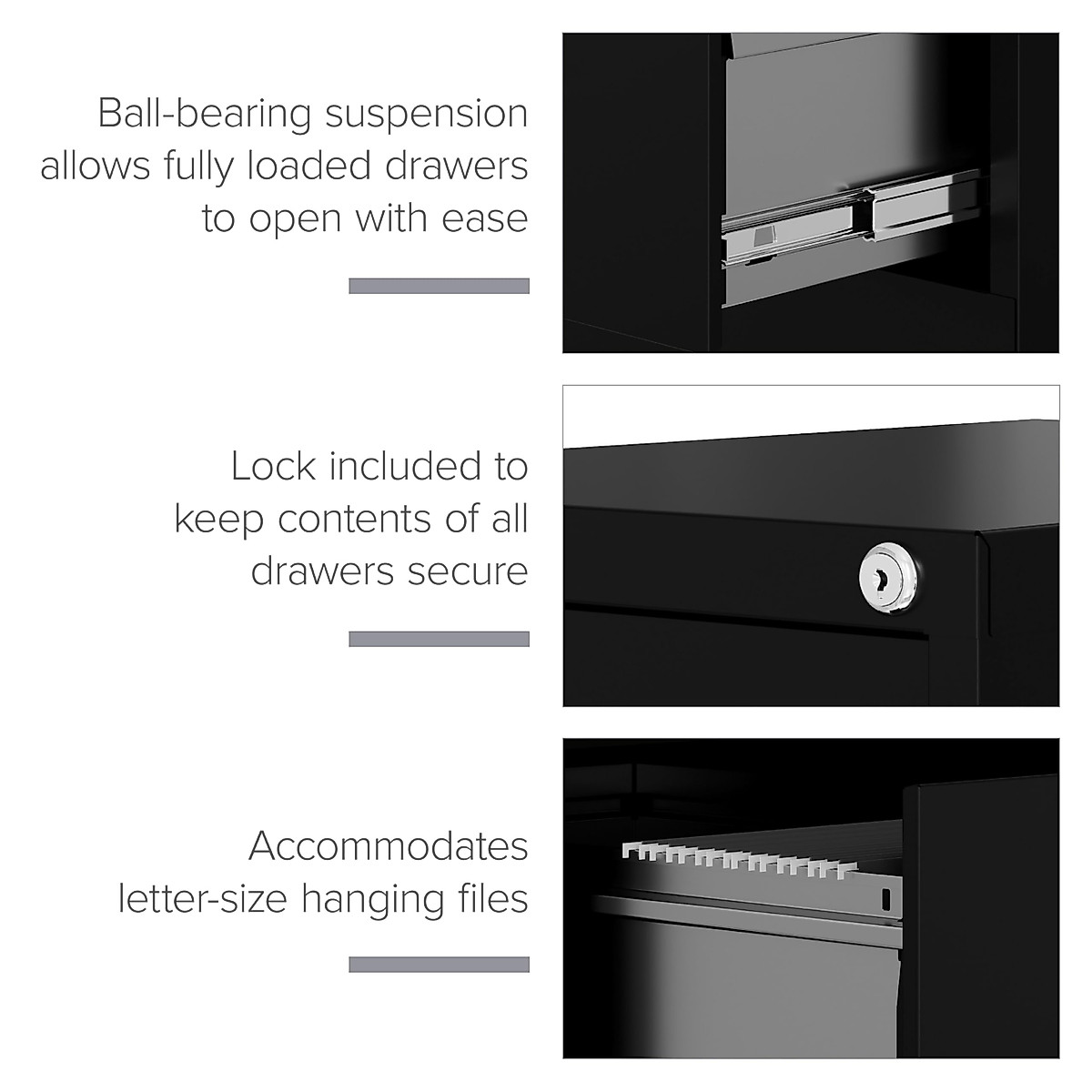 25" Deep Commercial 4 Drawer Letter Size High Side Vertical File Cabinet Color: Black