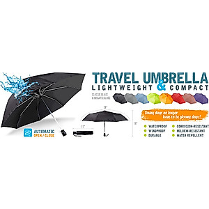 Lewis N. Clark Travel Umbrella: Windproof & Water Repellent Fabric Automatic Open Close , Black