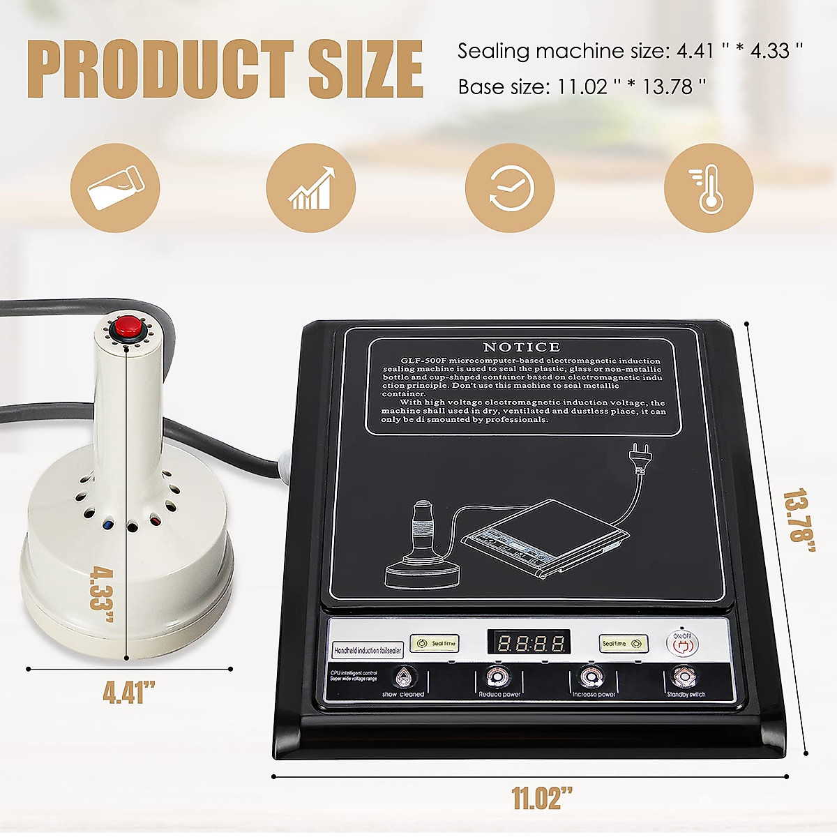 NEWTRY 15-100MM Induction Sealer, 800W-1200W Handheld Heat Sealing Machine for Bottle Cap Liquid Foil